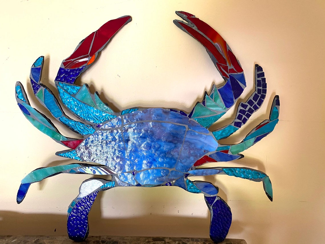 Stained Glass Mosaic Maryland Crab Fishing Wall Sculpture | Etsy