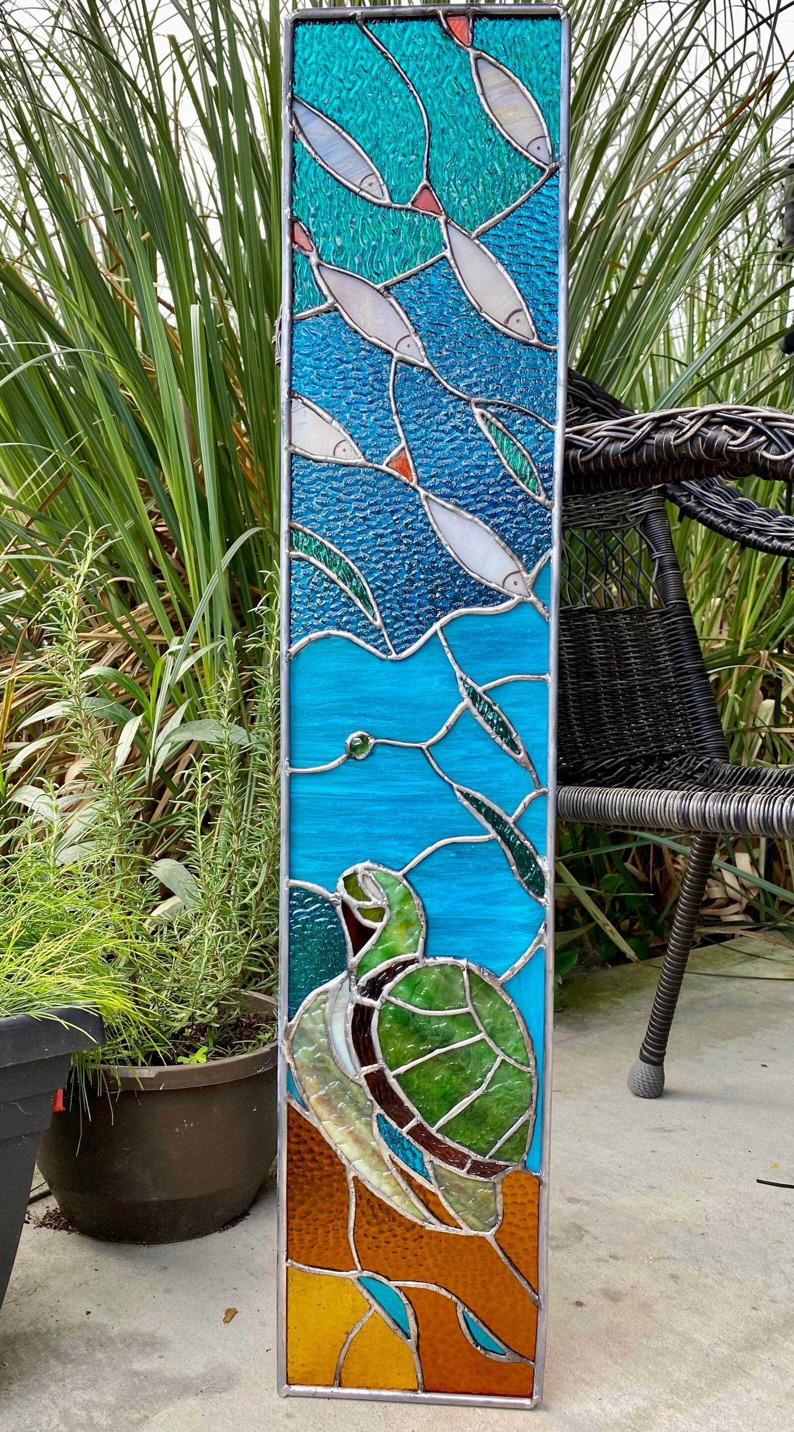Sea Turtles Fish Seashells Stained Glass Window Transom Panel - Etsy