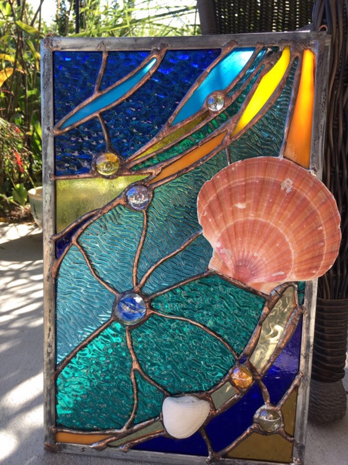 Stained Glass Sea Shell Nuggets Suncatcher Ocean Panel - Etsy