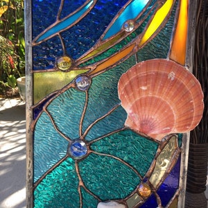 Stained Glass Sea Shell Nuggets Suncatcher Ocean Panel 13x8 - Etsy