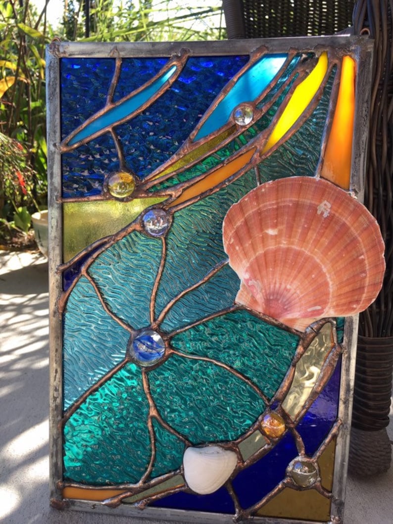 Stained Glass Sea Shell Nuggets Suncatcher Ocean Panel - Etsy