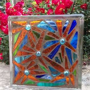 Stained Glass Mosaic Glass Block Decor Sculpture OOAK | Etsy