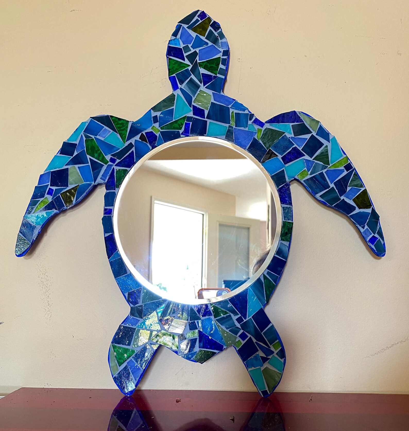 Sea Turtle Mirror Stained Glass Mosaic Ocean Beach House Bathroom Decor ...