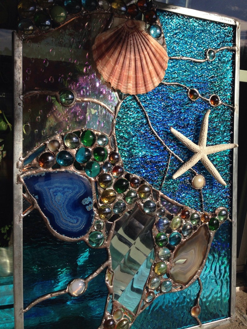 Stained Glass Sea Shell Nuggets Suncatcher Nautical Panel | Etsy