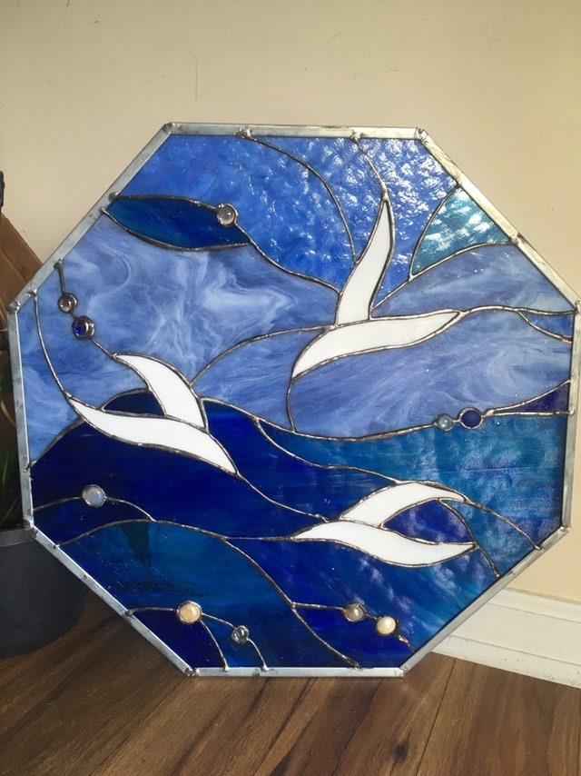 Stained Glass Nautical Seagull Window Suncatcher Panel Transom - Etsy