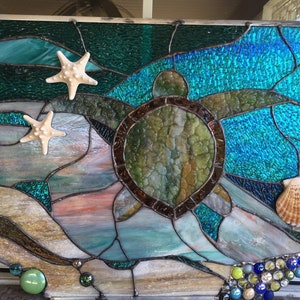 Sea Turtles Stained Glass Window Transom Panel W Starfish - Etsy