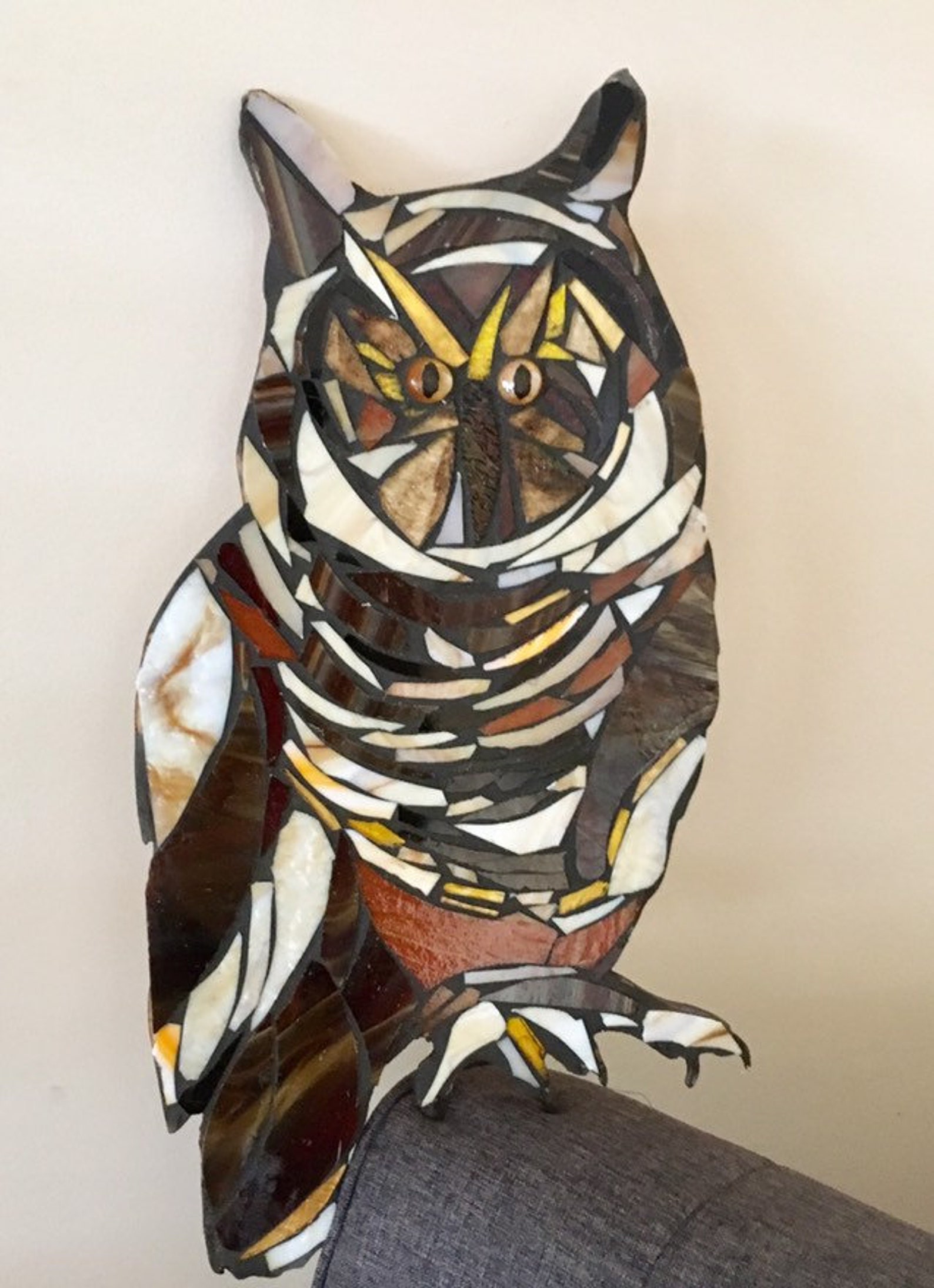 Owl Stained Glass Mosaic Ocean Beach Decor Sculpture OOAK - Etsy