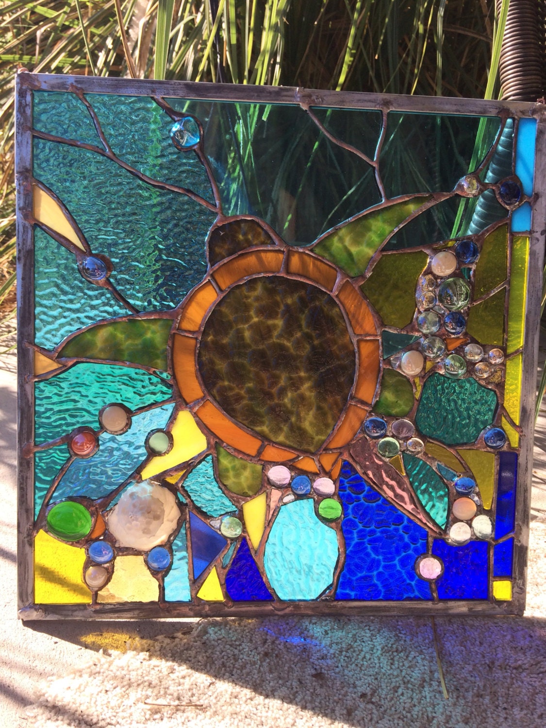 Sea Turtle Stained Glass Abstarct Transom Window Suncatcher Panel - Etsy