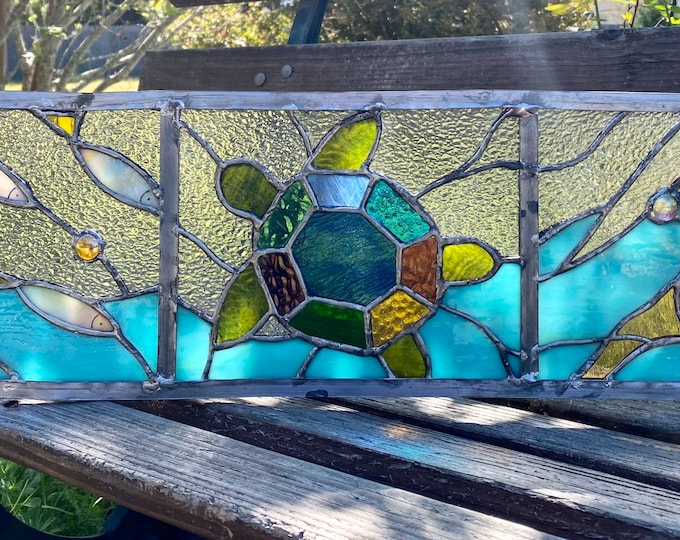 Sea Turtles Fish Seashells Stained Glass Window Transom Panel - Etsy