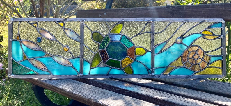 Sea Turtles Fish Seashells Stained Glass Window Transom Panel - Etsy