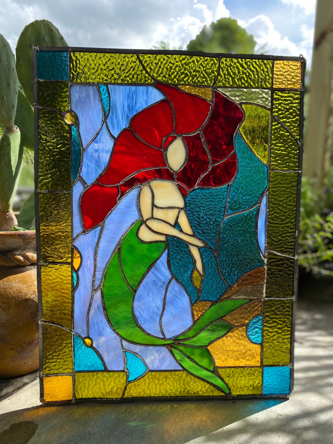Mermaid Stained Glass Window Ocean Nautical Transom Panel | Etsy