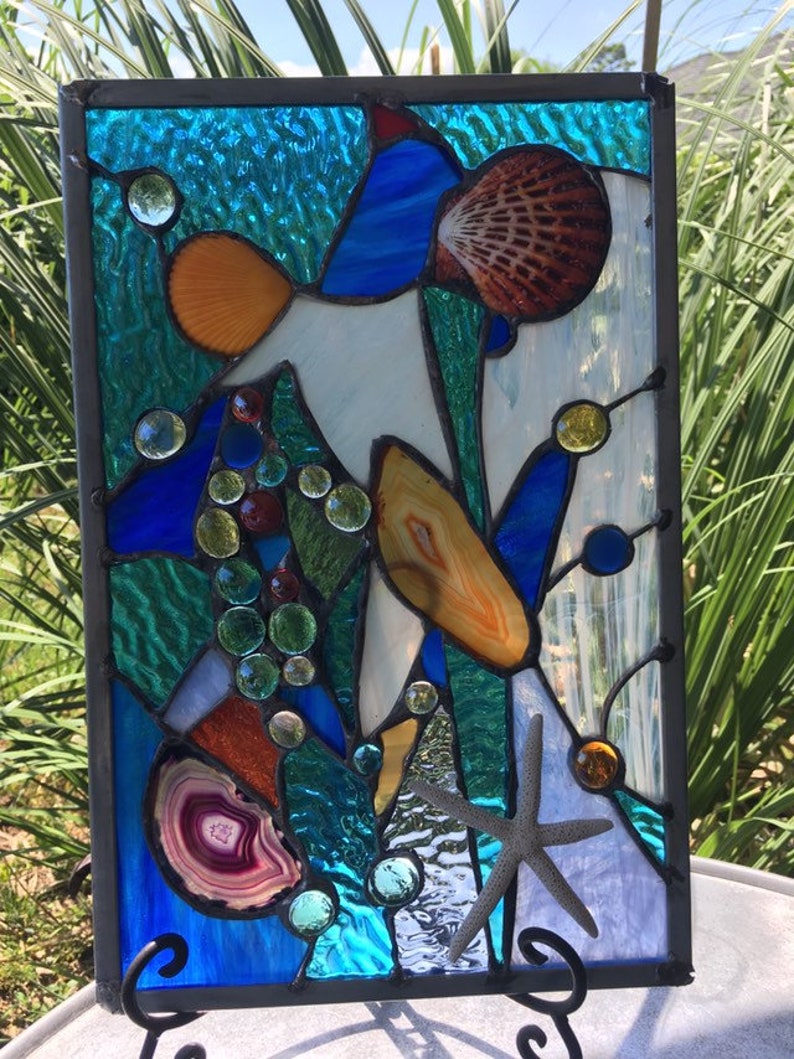 Stained Glass Sea Shell Nuggets Suncatcher Nautical Panel - Etsy