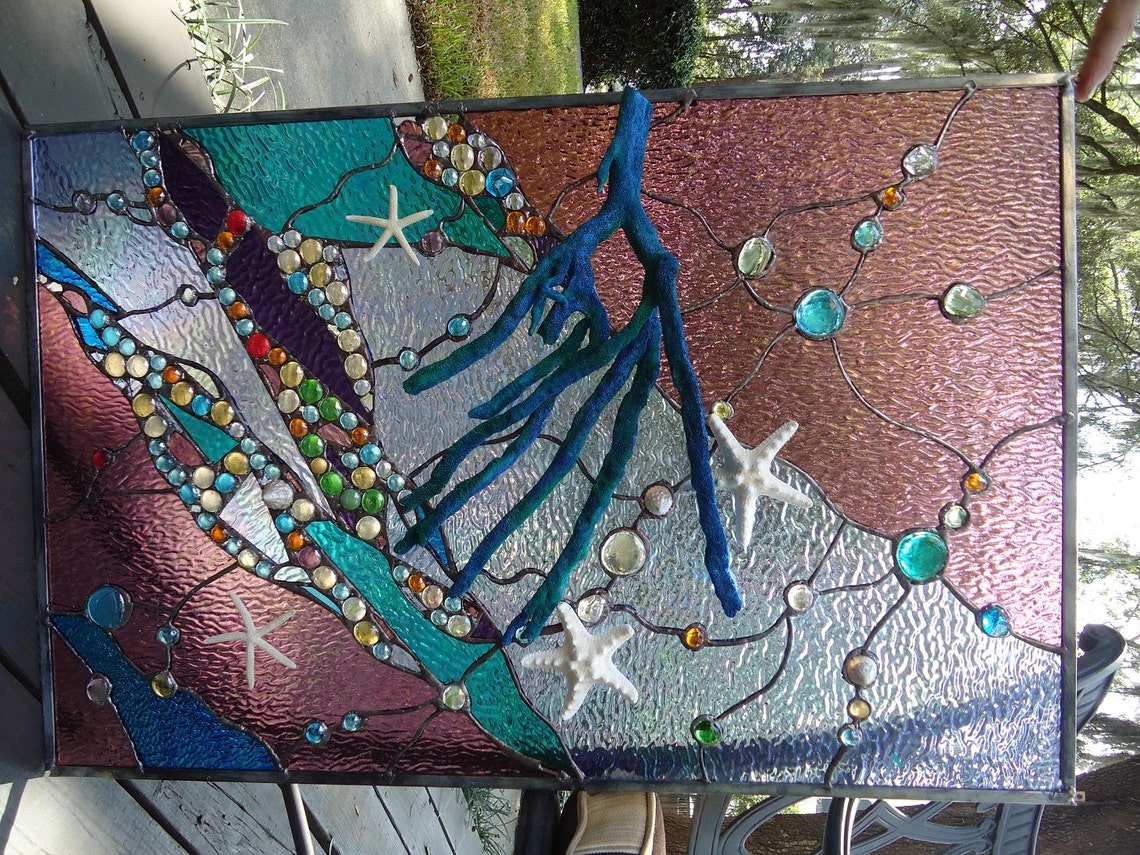 Stained Glass Window Tropical Starfish Sea Shell Sailboat - Etsy