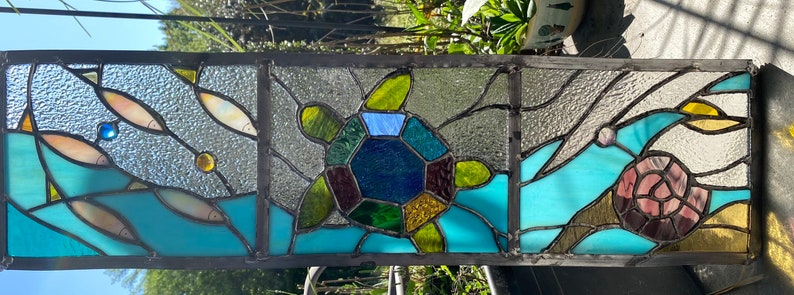 Sea Turtles Fish Seashells Stained Glass Window Transom Panel - Etsy