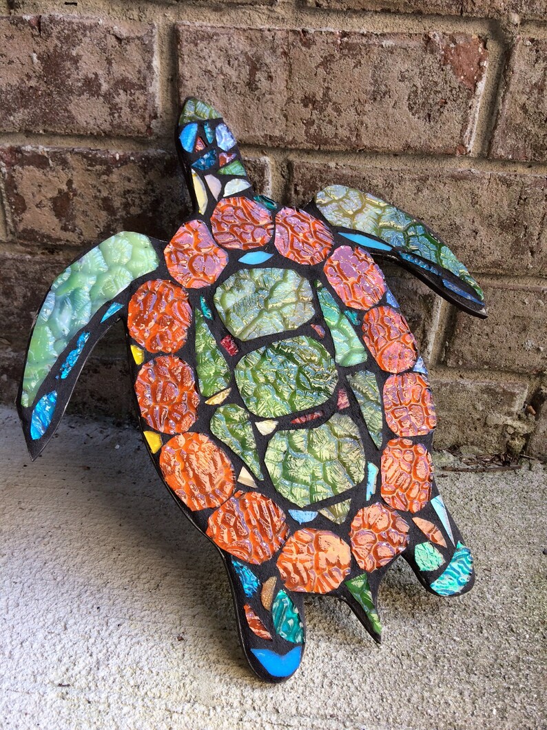 Sea Turtle Stained Glass Mosaic Ocean Beach Decor Sculpture - Etsy