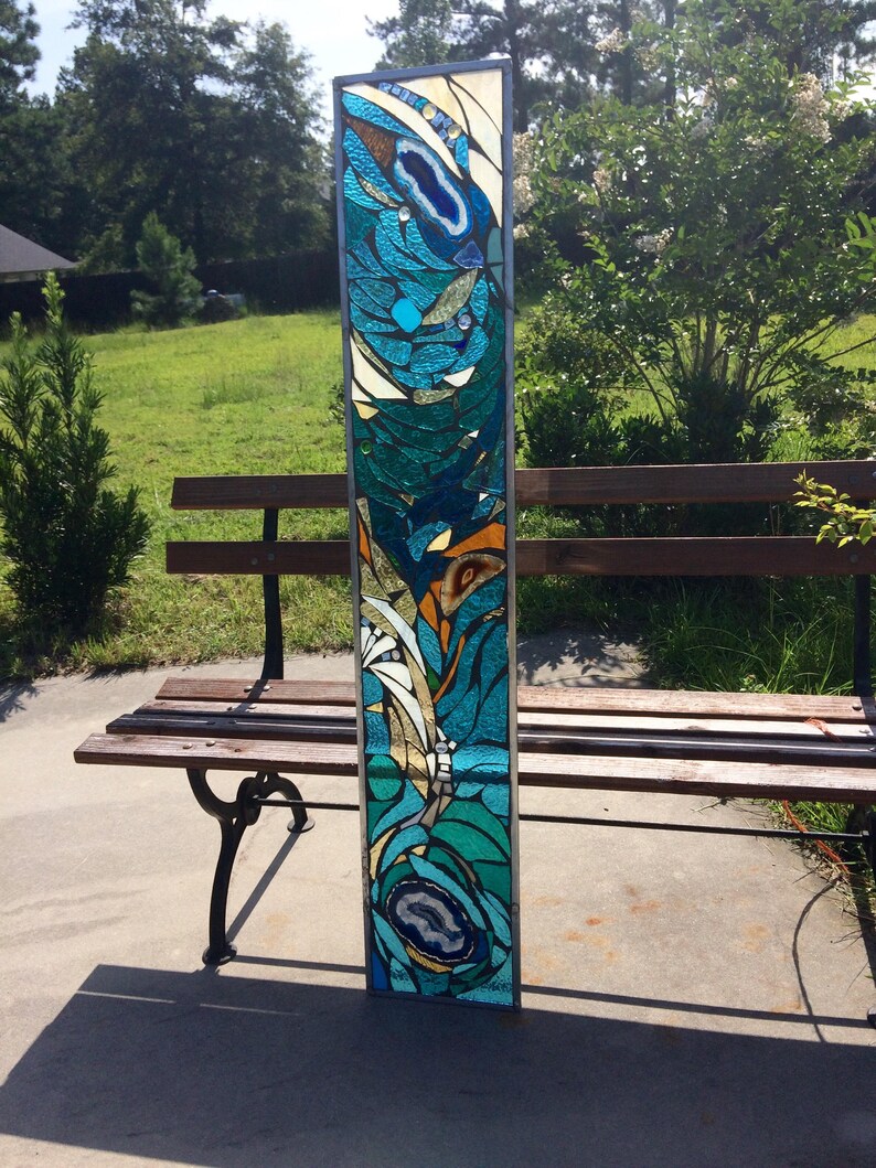 Stained Glass Mosaic Panel Transom Window W Brazilian Agates - Etsy