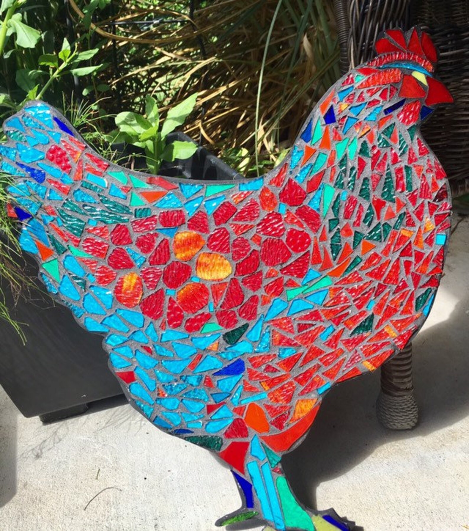 Rooster Chicken Stained Glass Mosaic Decor Wall Sculpture Rustic ...