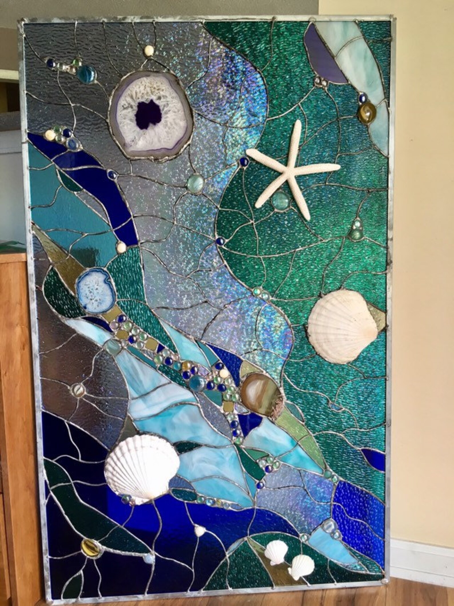 Stained Glass Abstract Transom Window Seashell Panel - Etsy