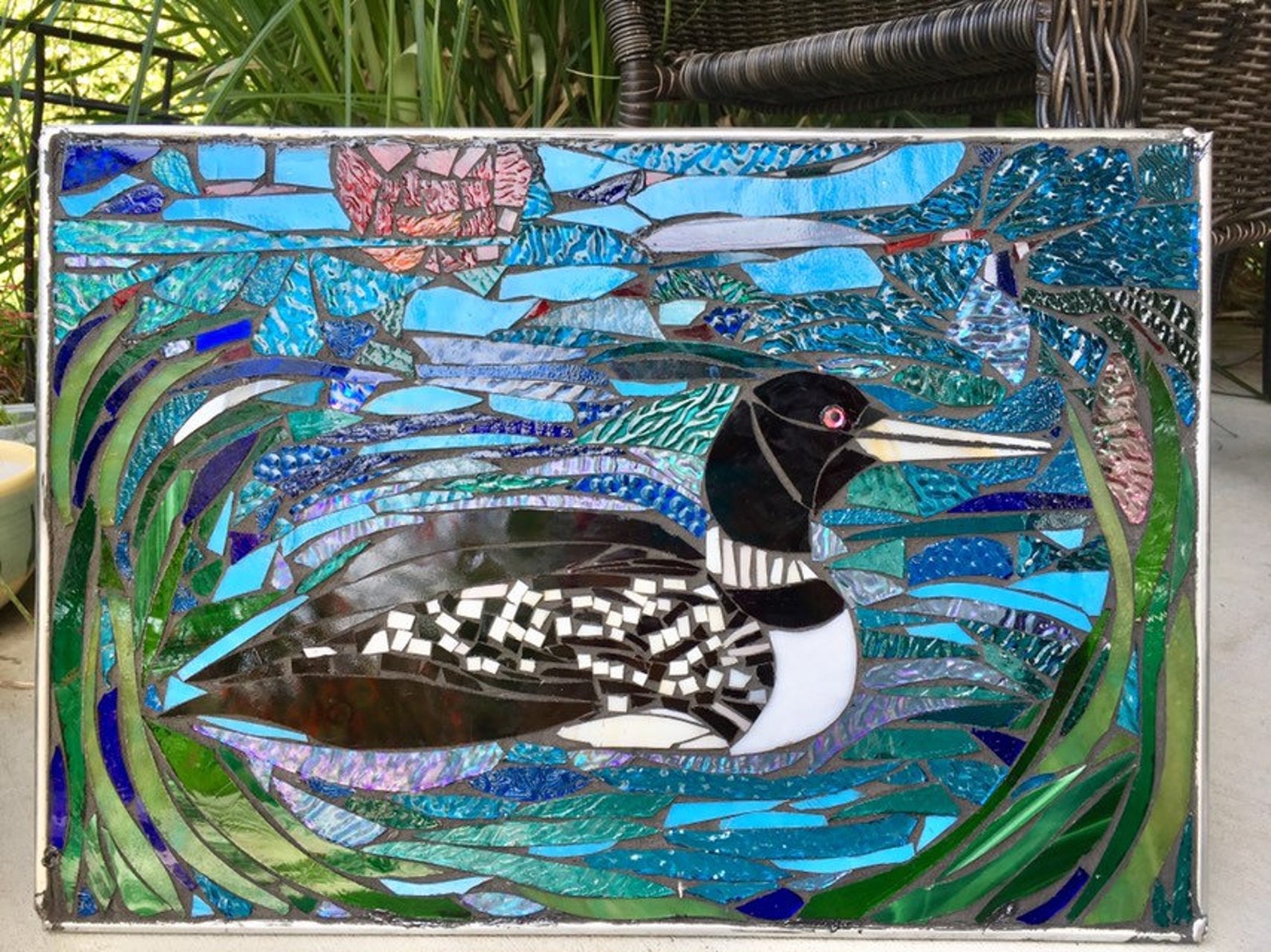 Loon Bird Stained Glass Mosaic Wall Panel Ocean Beach Decor - Etsy