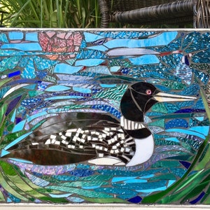 Loon Bird Stained Glass Mosaic Wall Panel Ocean Beach Decor - Etsy