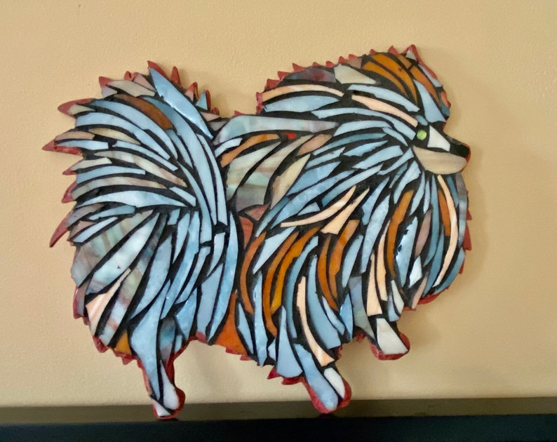 Pomeranian Dog Stained Glass Mosaic Wall Sculpture OOAK - Etsy