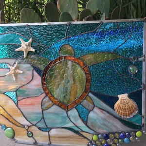 Sea Turtles Stained Glass Window Transom Panel W Starfish - Etsy