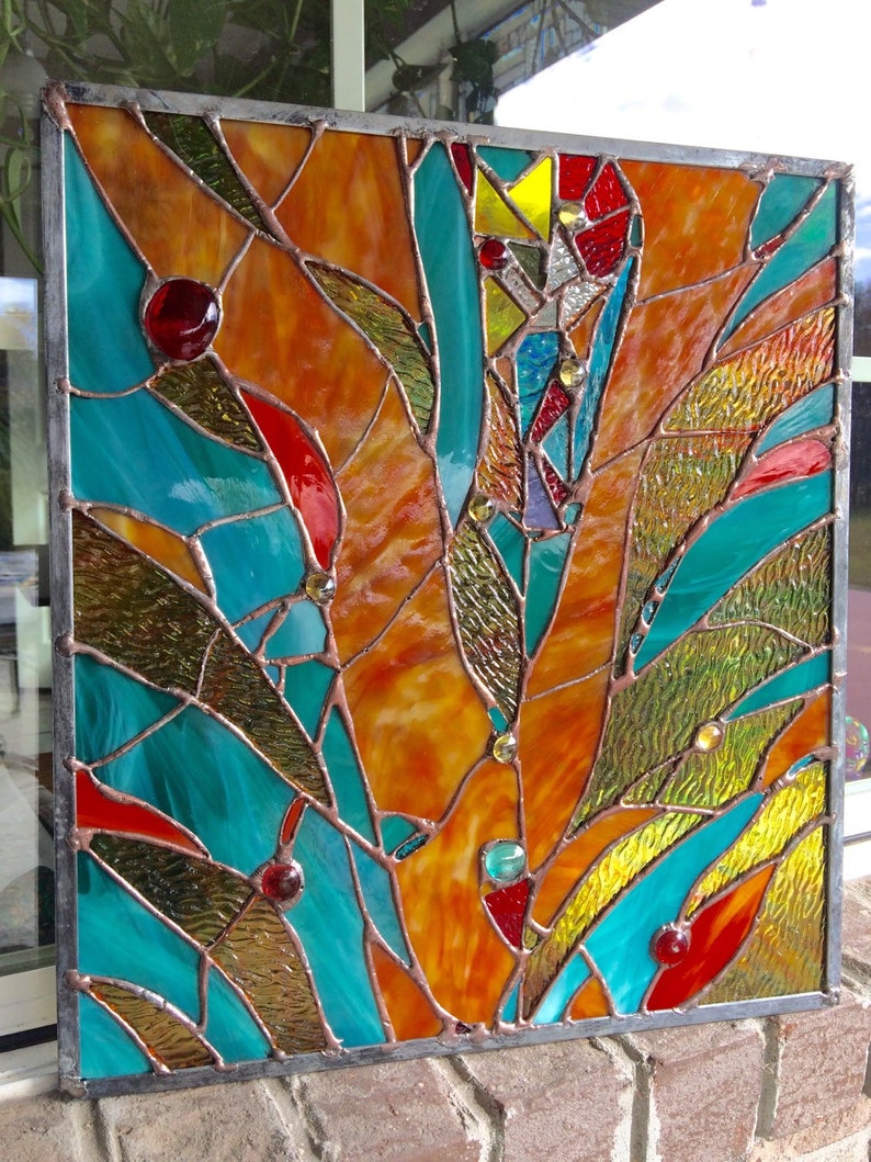 Stained Glass Panel Abstract Window Nuggets Suncatcher 15"x18" - Etsy