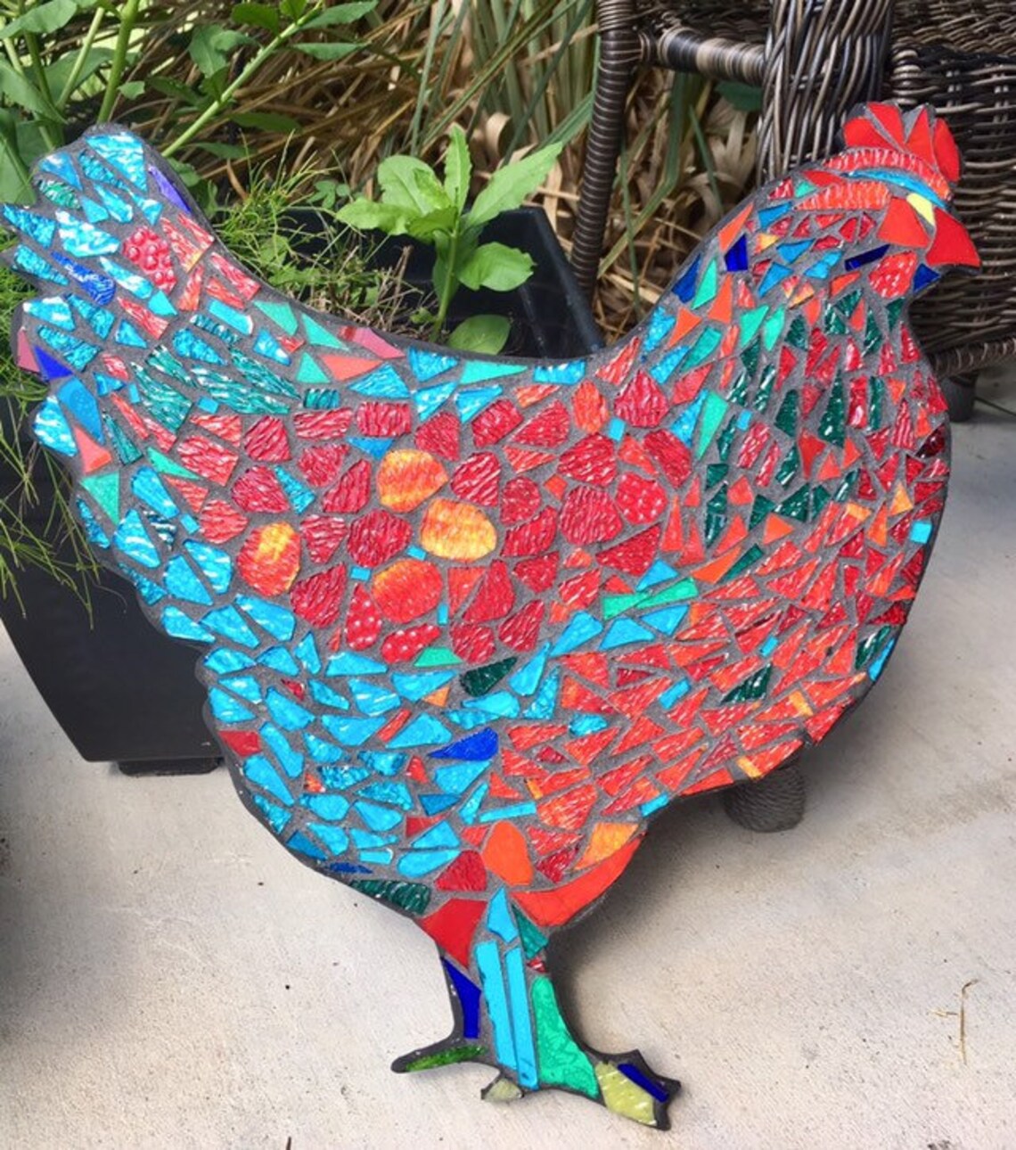 Rooster Chicken Stained Glass Mosaic Decor Wall Sculpture Rustic ...