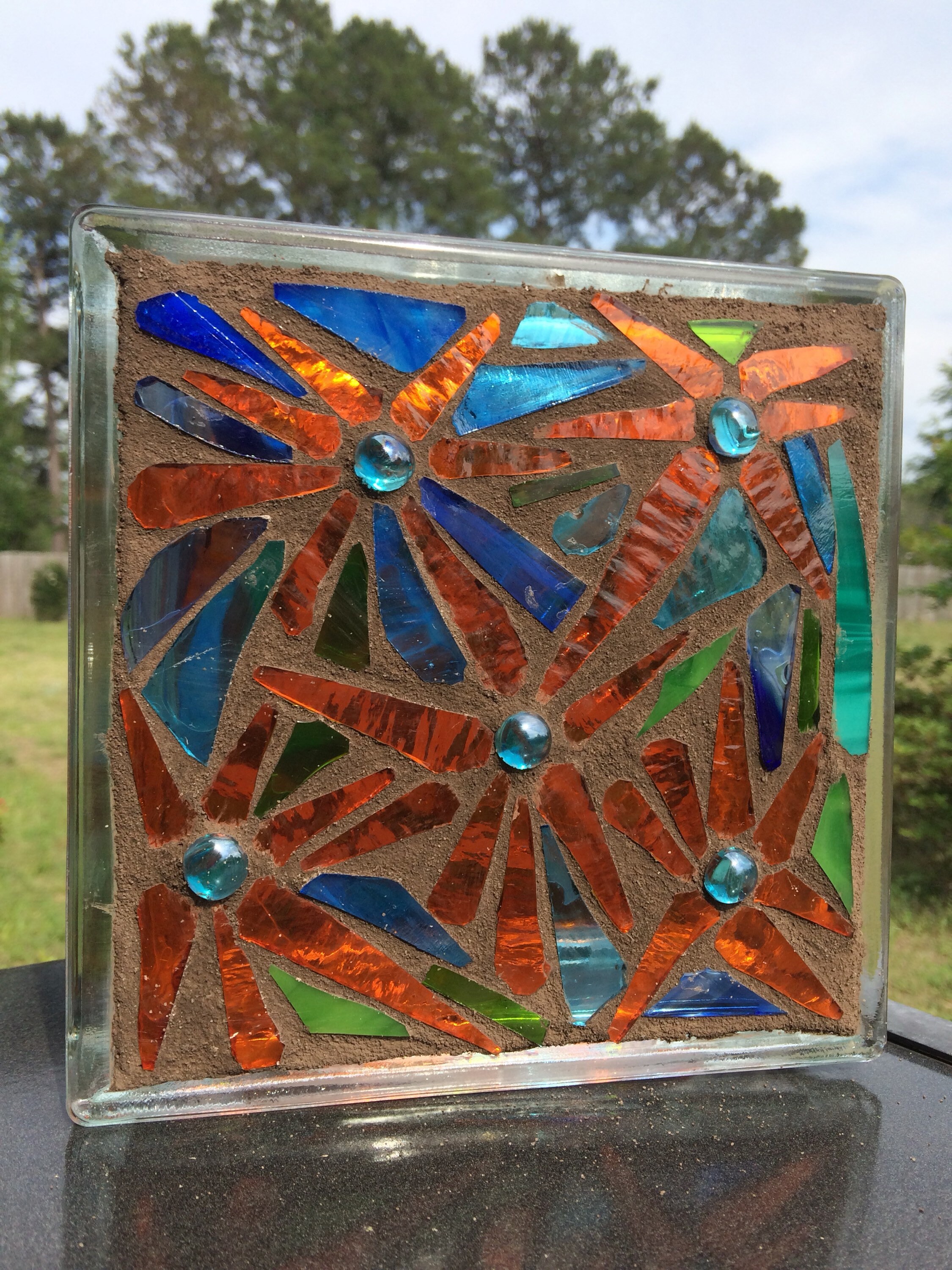 Stained Glass Mosaic Glass Block Decor Sculpture OOAK | Etsy