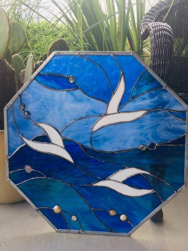 Stained Glass Nautical Seagull Window Suncatcher Panel Transom - Etsy