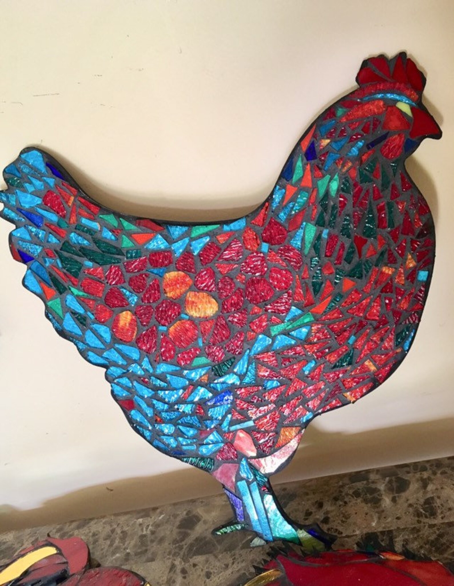 Rooster Chicken Stained Glass Mosaic Decor Wall Sculpture Rustic ...