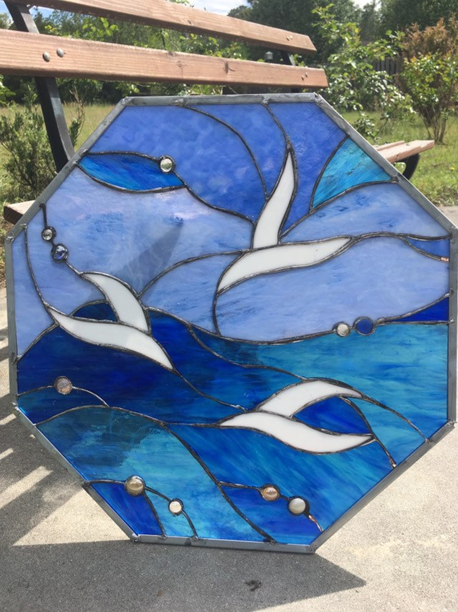 Stained Glass Nautical Seagull Window Suncatcher Panel Transom - Etsy