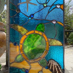 Stained Glass Sea Turtle Transom Window Suncather Oceac Panel | Etsy