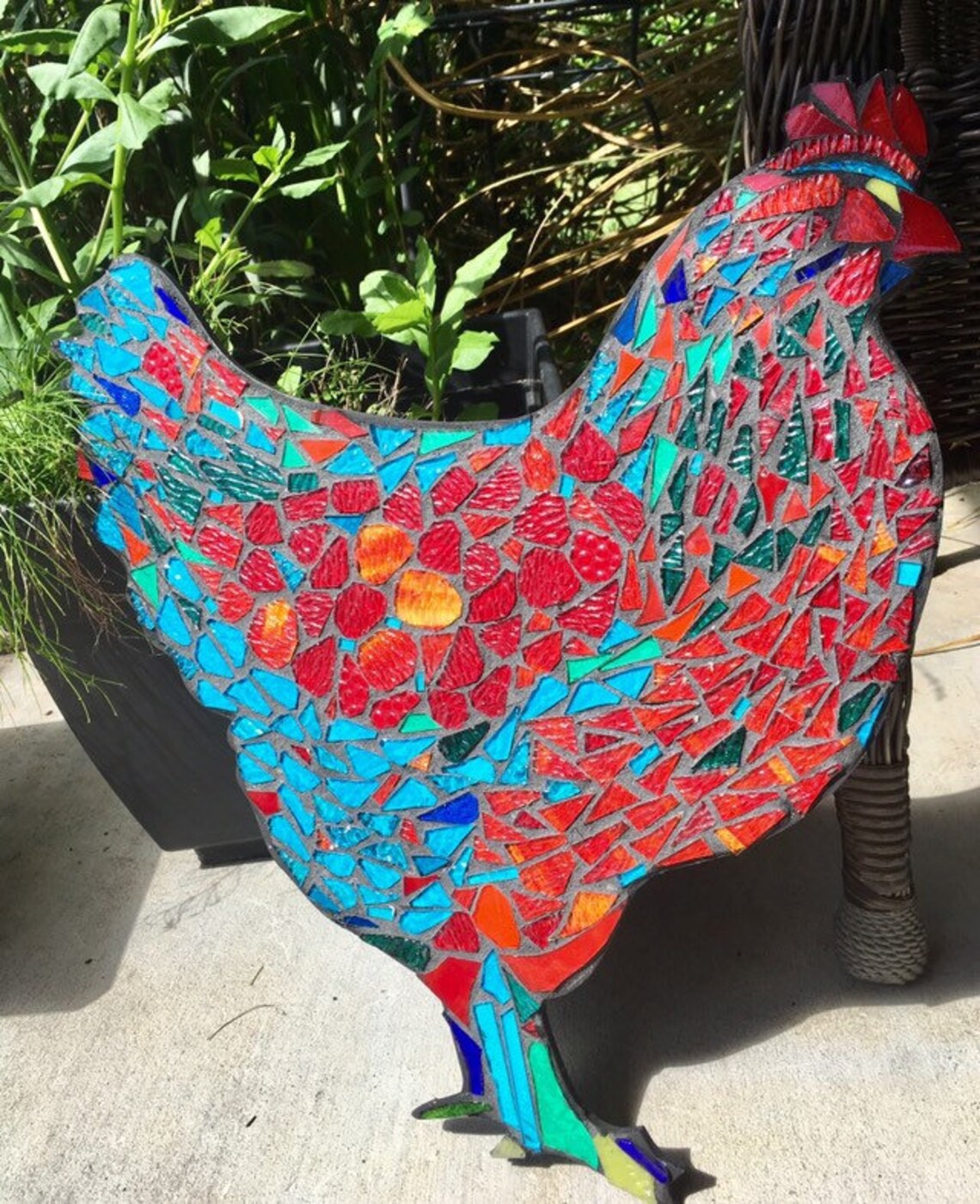 Rooster Chicken Stained Glass Mosaic Decor Wall Sculpture Rustic ...