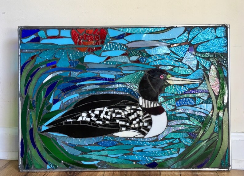 Loon Bird Stained Glass Mosaic Wall Panel Ocean Beach Decor - Etsy