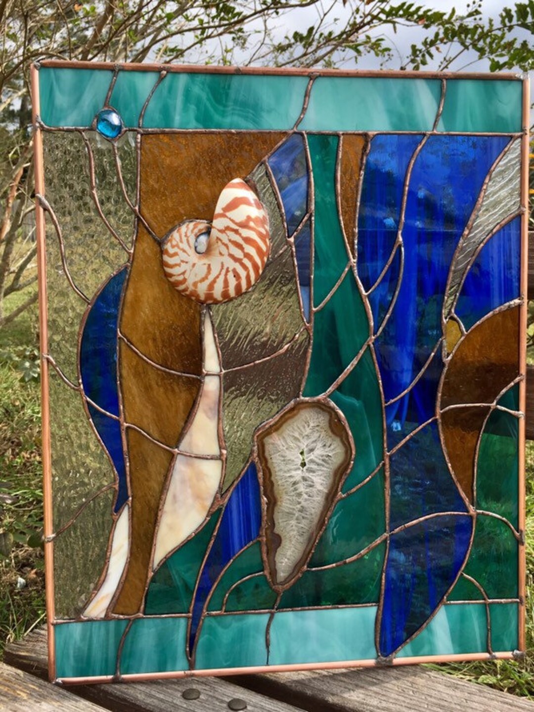 Stained Glass Tropical Fish Sea Shell Nuggets Suncatcher Nautical Panel ...