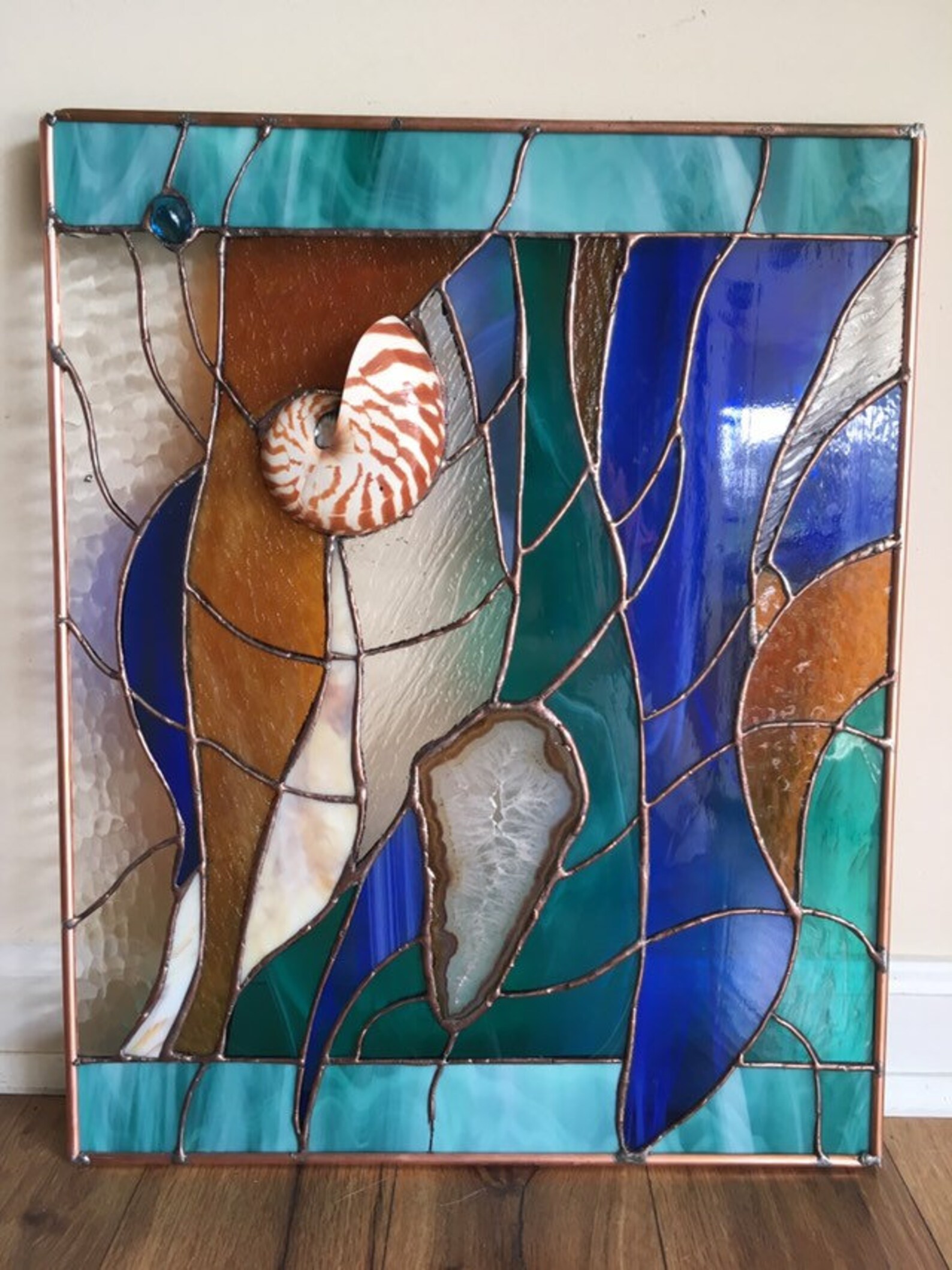 Stained Glass Tropical Fish Sea Shell Nuggets Suncatcher Nautical Panel ...