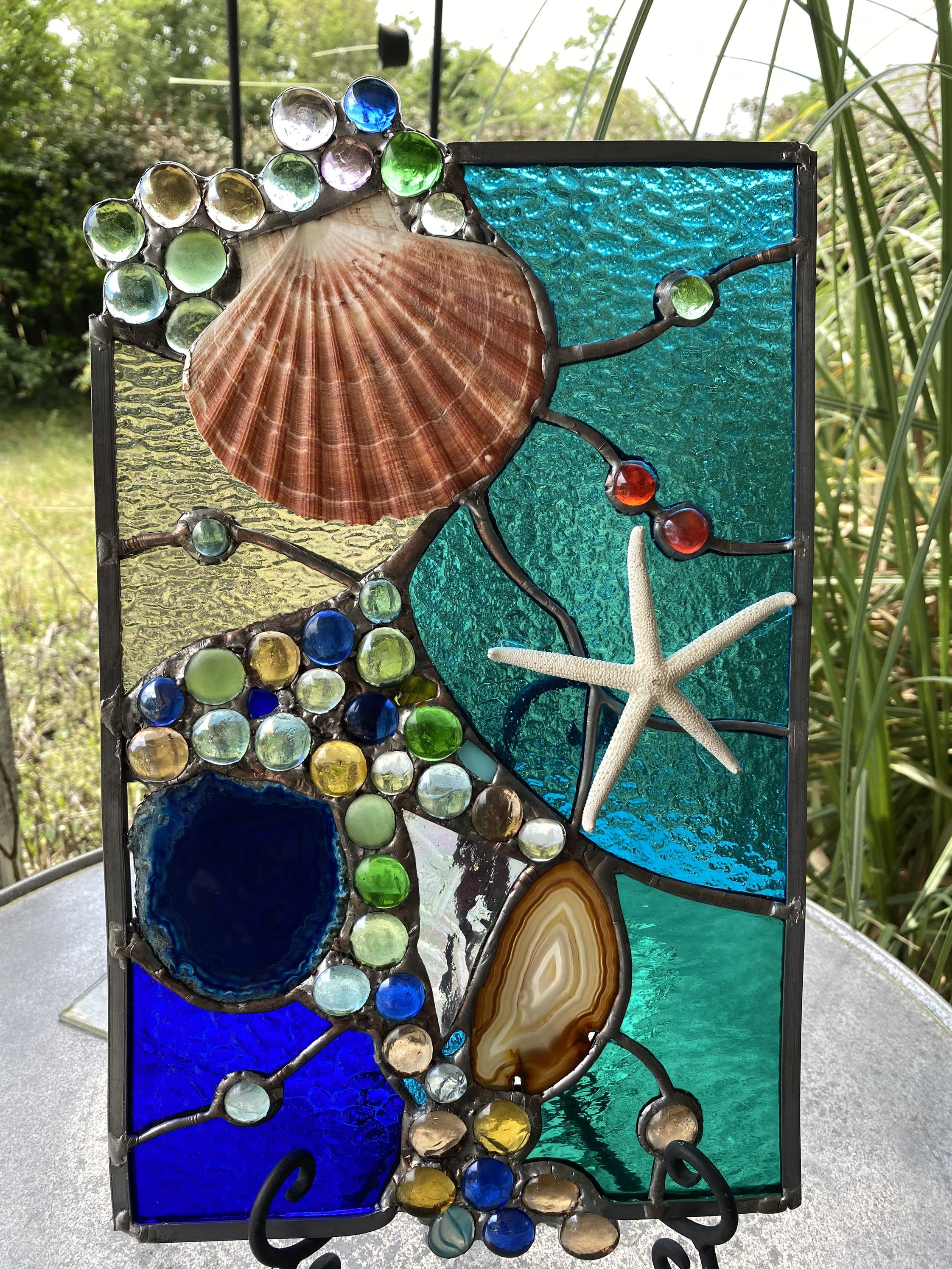 Stained Glass Sea Shell Nuggets Suncatcher Nautical Panel | Etsy
