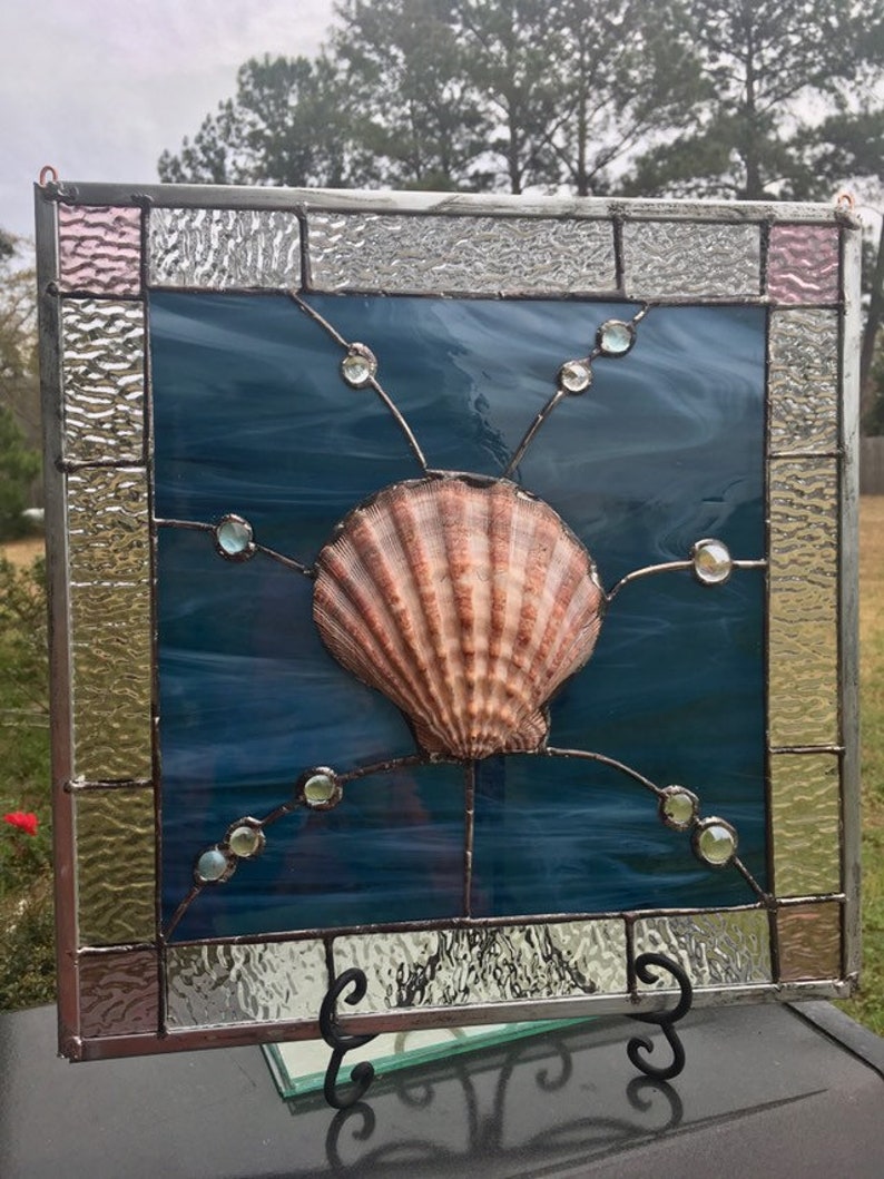 Tiffany Styled Stained Glass Sea Shell Panell Suncatcher - Etsy