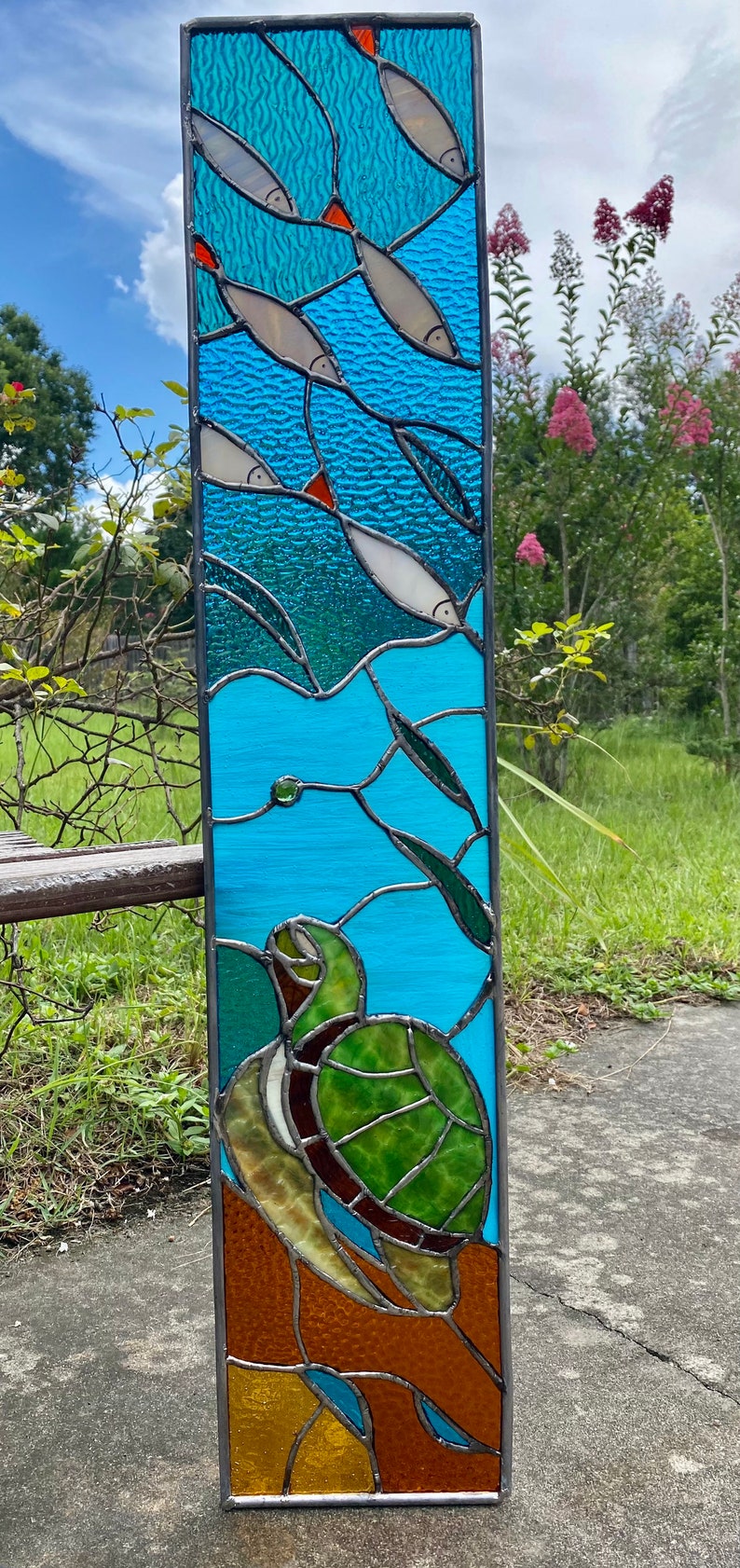 Sea Turtles Fish Seashells Stained Glass Window Transom Panel - Etsy