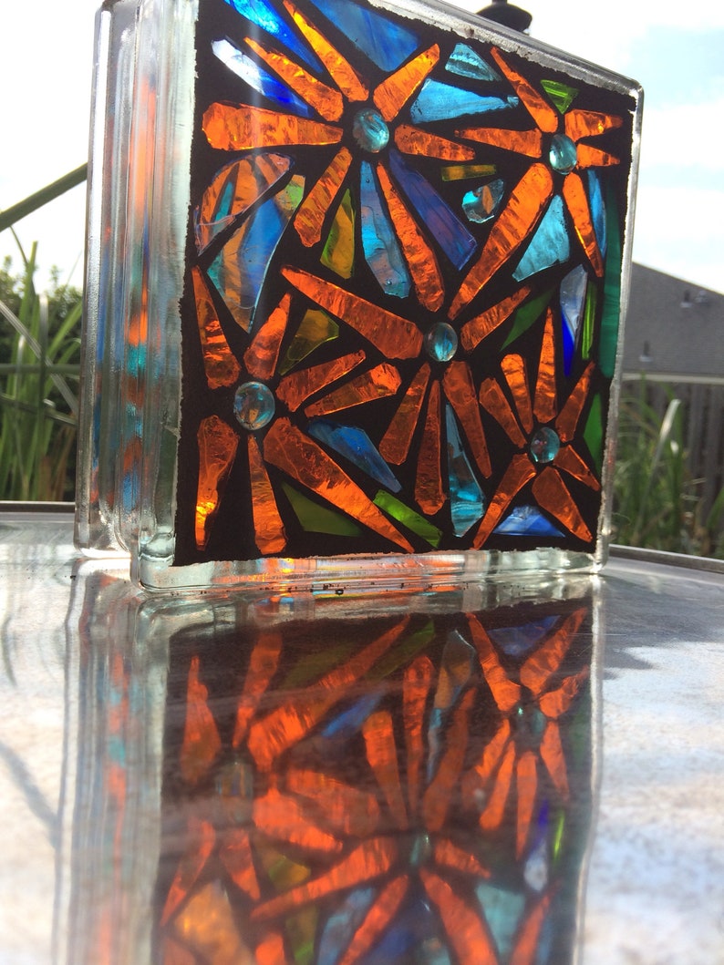 Stained Glass Mosaic Glass Block Decor Sculpture OOAK - Etsy