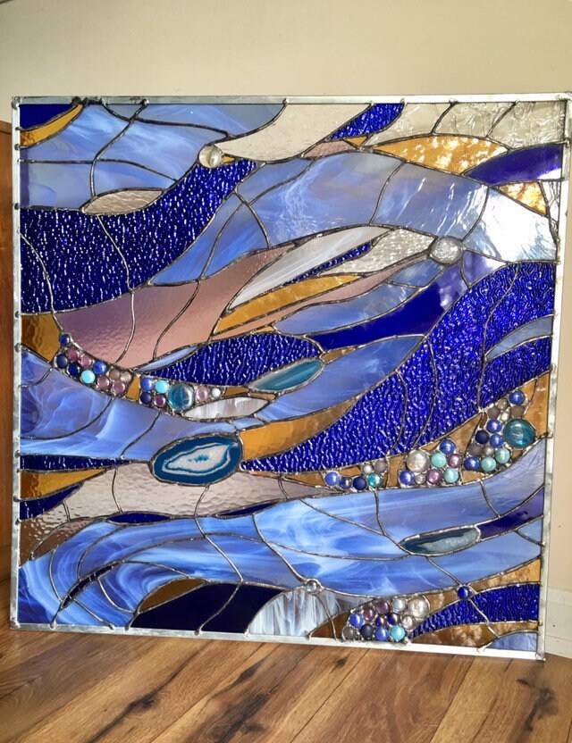 Stained Glass Panel Abstract Window Nuggets Suncatcher 27x27 - Etsy