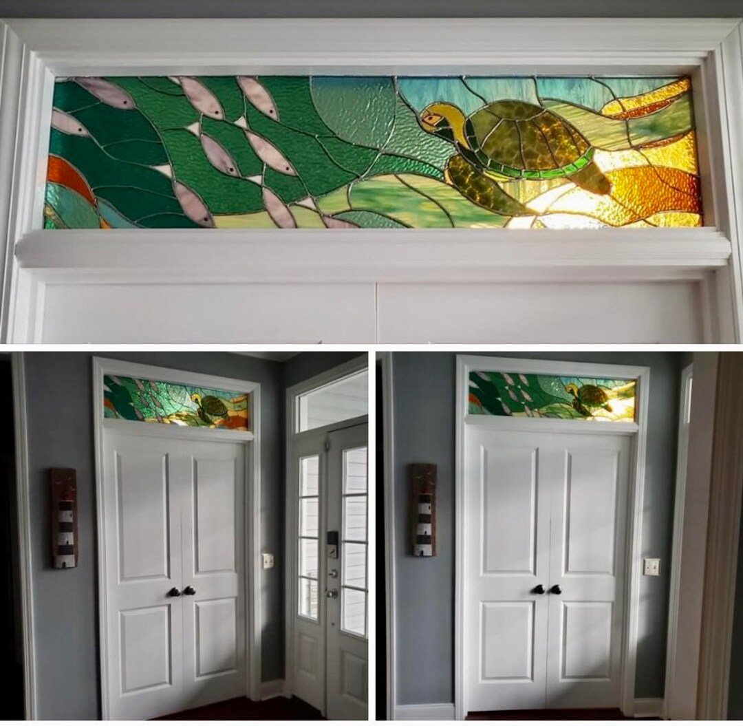 Stained Glass Transom Window Sea Turtle Ocean Fish Panel - Etsy