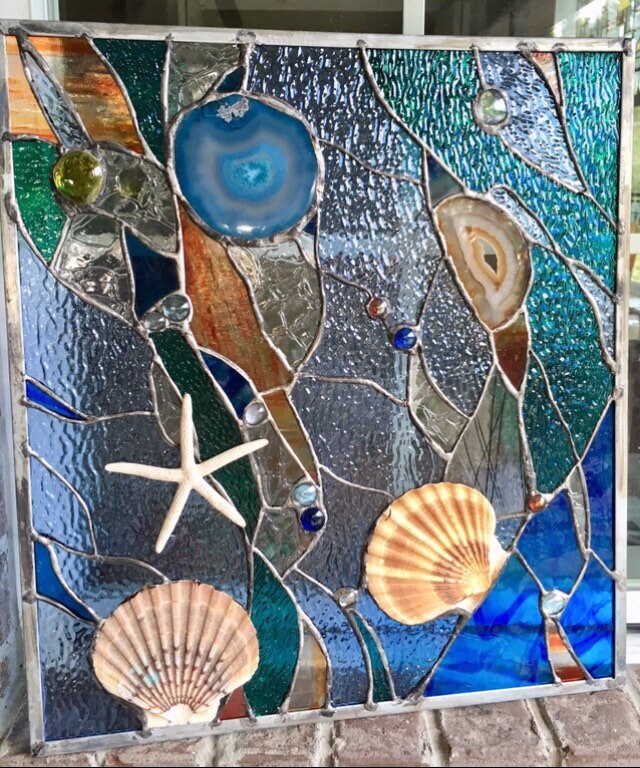 Stained Glass Panel Ocean Sea Shell Window Suncatcher 15x18 - Etsy