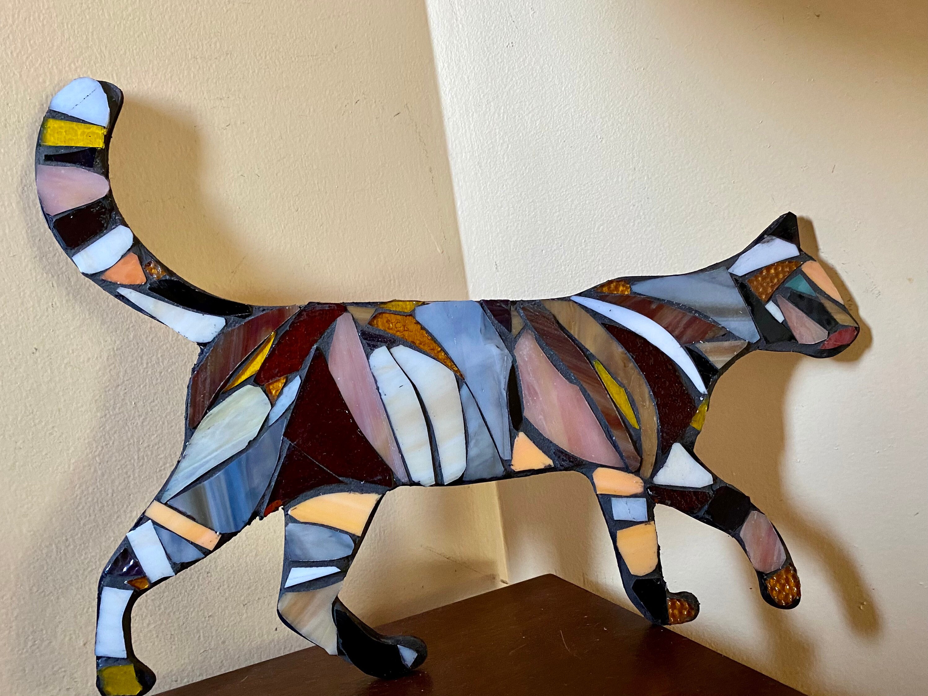 Cat Stained Glass Mosaic Farm Rustic Decor Wall Sculpture OOAK - Etsy