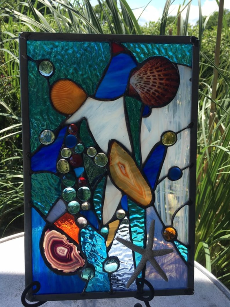 Stained Glass Sea Shell Nuggets Suncatcher Nautical Panel - Etsy