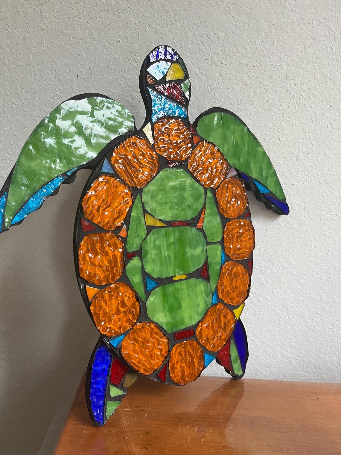 Sea Turtle Stained Glass Mosaic Ocean Beach Decor Sculpture OOAK - Etsy