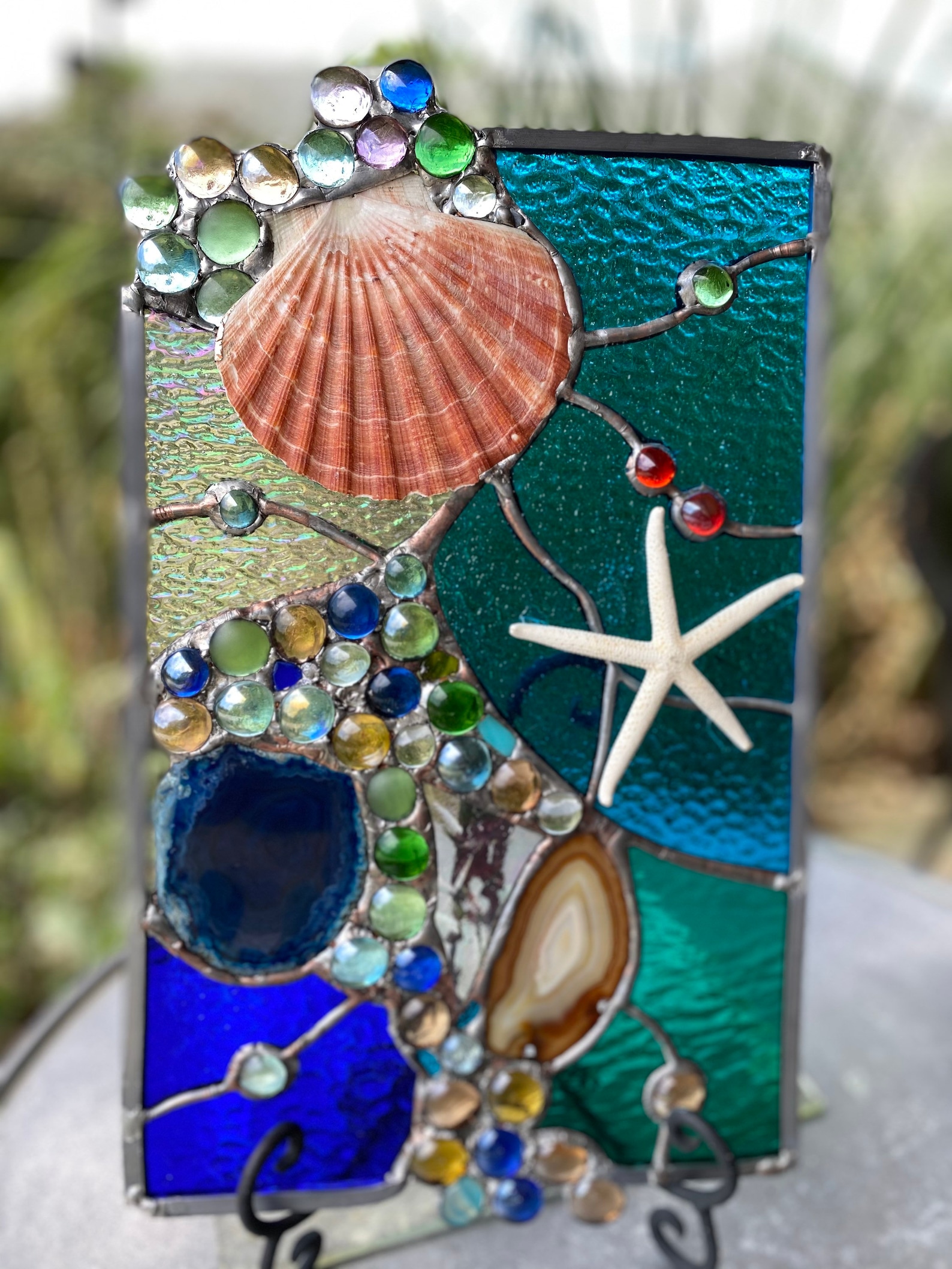 Stained Glass Sea Shell Nuggets Suncatcher Nautical Panel 14x 9 - Etsy