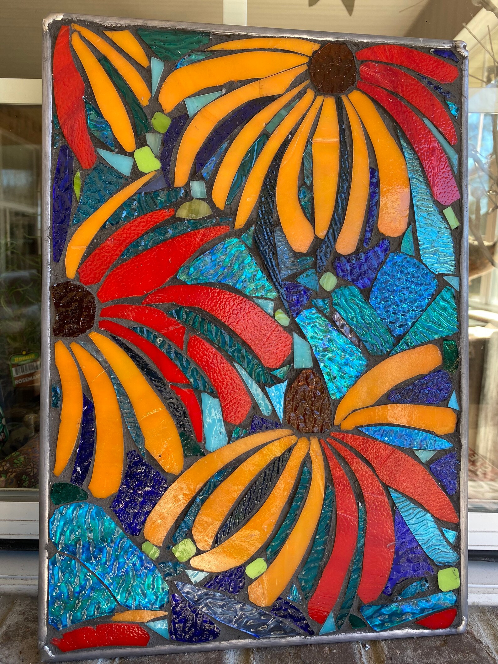 Stained Glass Mosaic Abstract Flowers Panel Window OOAK - Etsy