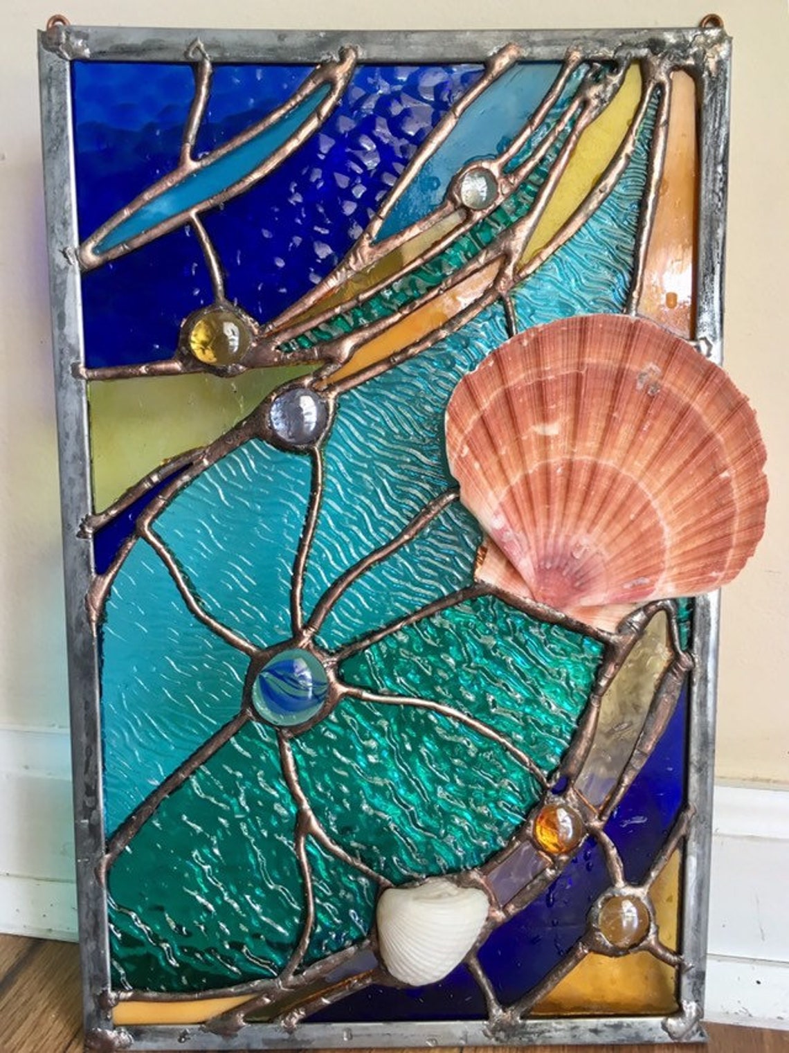 Stained Glass Sea Shell Nuggets Suncatcher Ocean Panel - Etsy